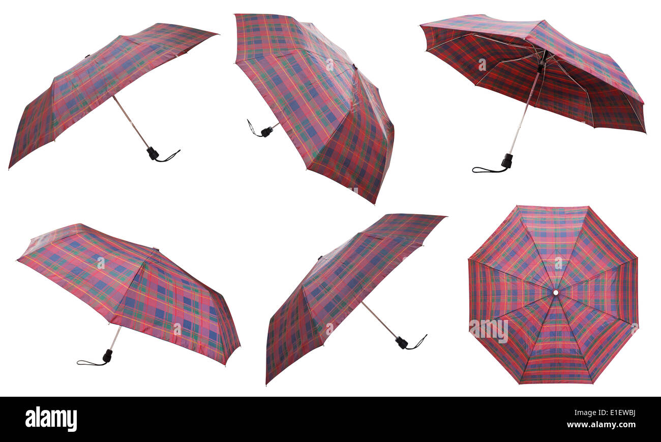 set of telescopic checkered umbrellas isolated on white background ...