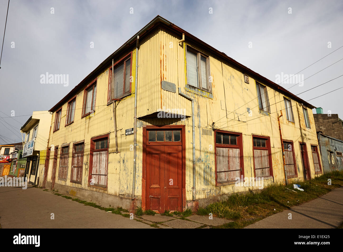 typical corrugated metal construction building Punta Arenas Chile Stock ...