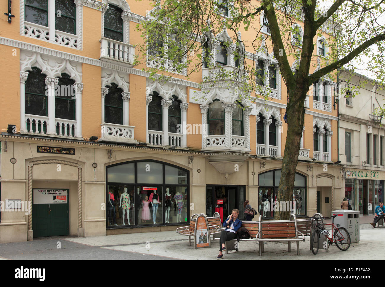 UK, Wales, Cardiff, street scene, typical architecture, shops Stock ...