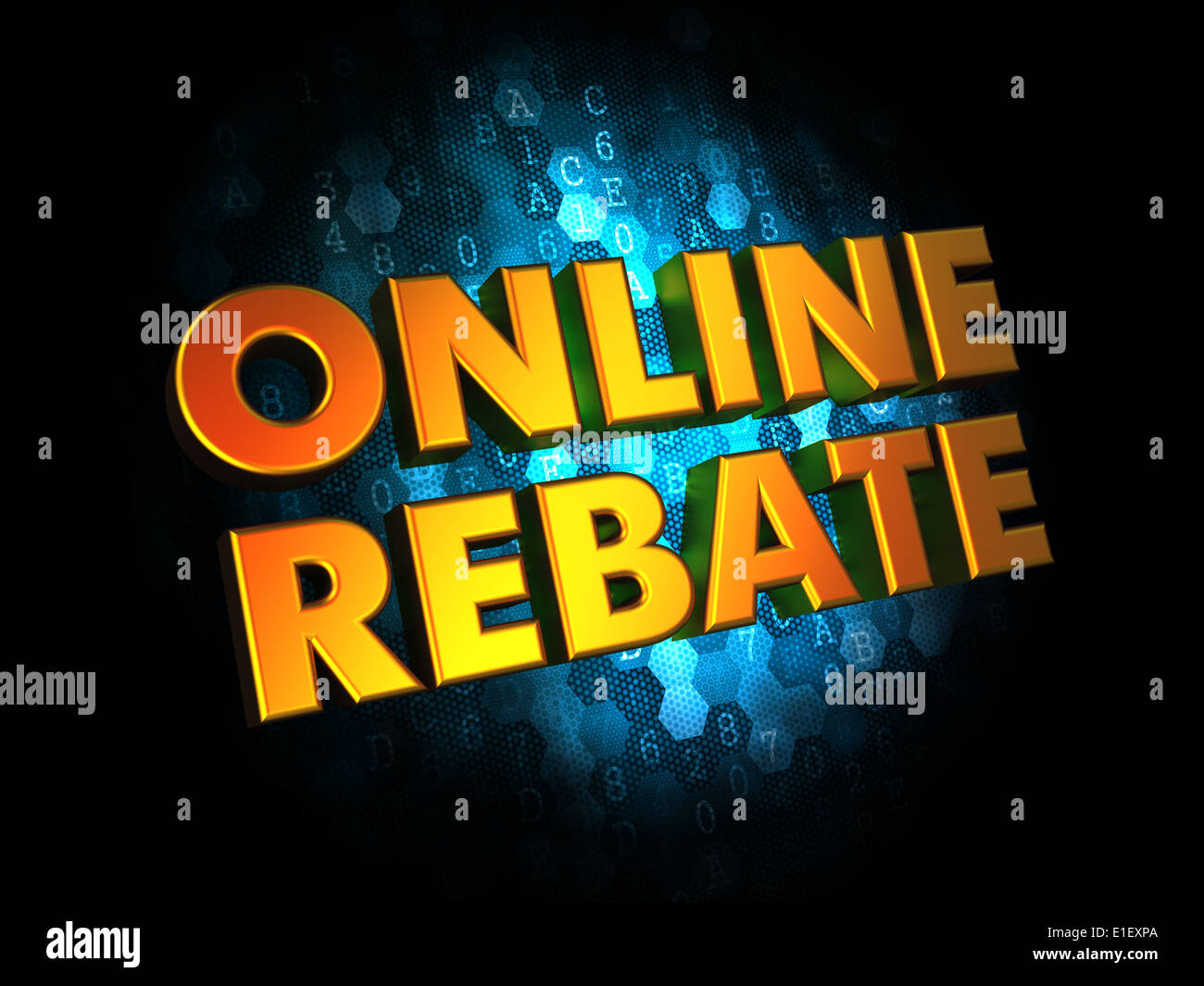 Online Rebate - Gold 3D Words on Dark Digital Background Stock Photo ...