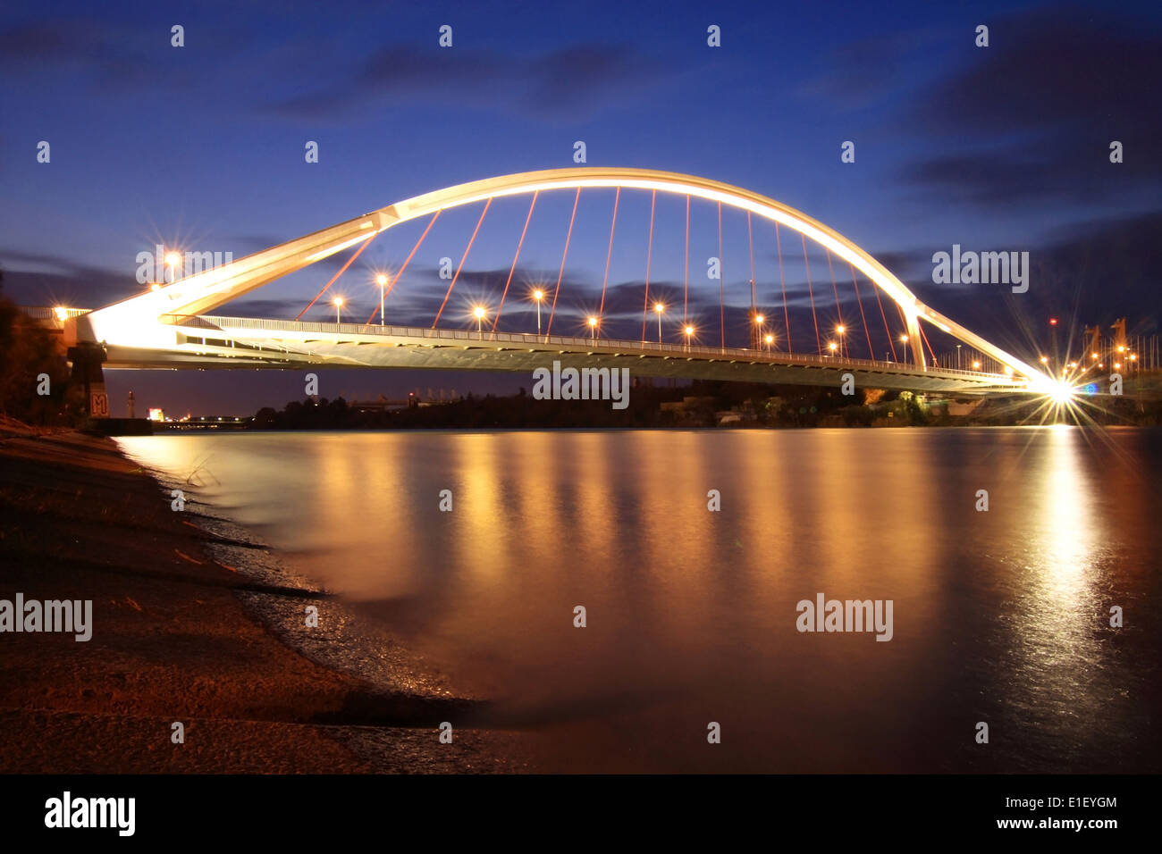 The suspension bridge La Barqueta (Puente de la Barqueta) over the ...