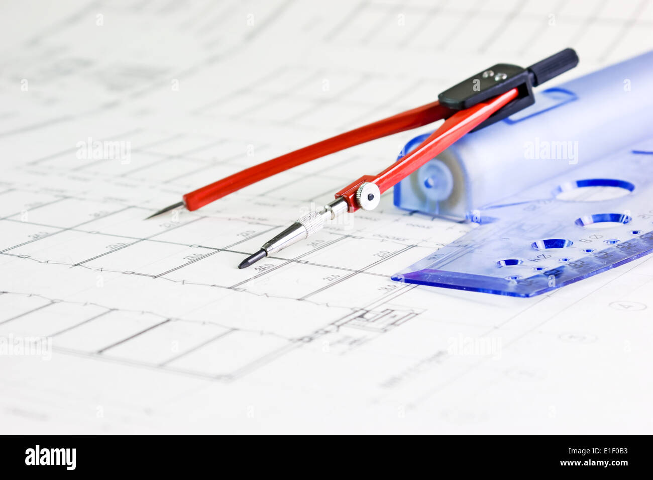 Architectural drawing with a ruler and compass Stock Photo - Alamy