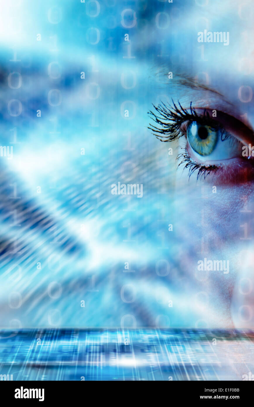woman eye with binary code Stock Photo - Alamy
