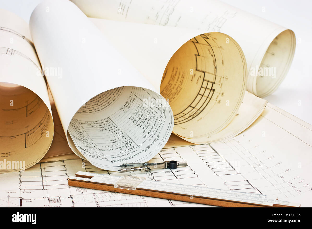Old architectural drawing with a ruler and compass Stock Photo - Alamy