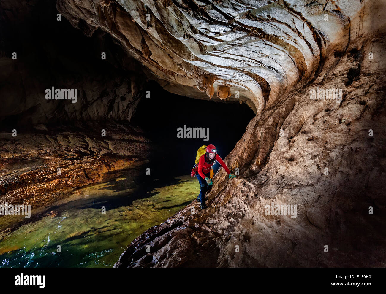 Caver in Clearwater Cave, Mulu, Malaysia Stock Photo - Alamy