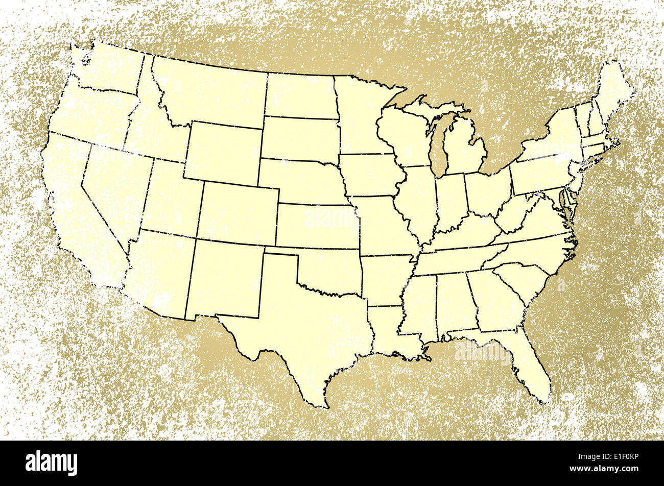 An outline map of The United States of America showing the states all ...