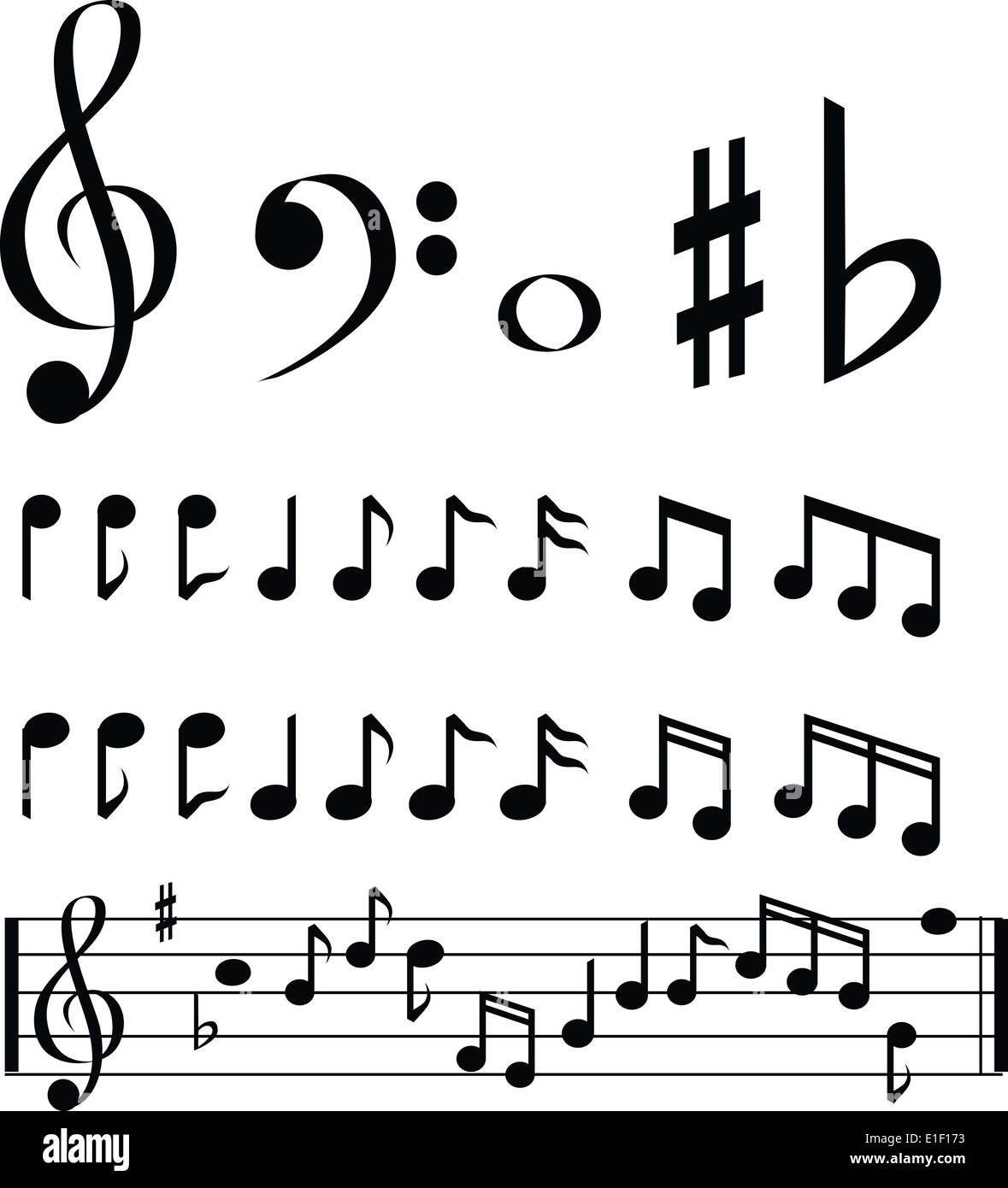 black and white music note selection icon set Stock Photo - Alamy