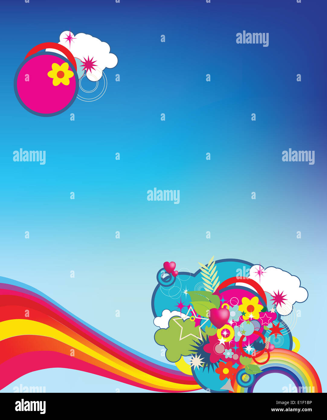 illustration of coloured funky summer retro background Stock Photo - Alamy