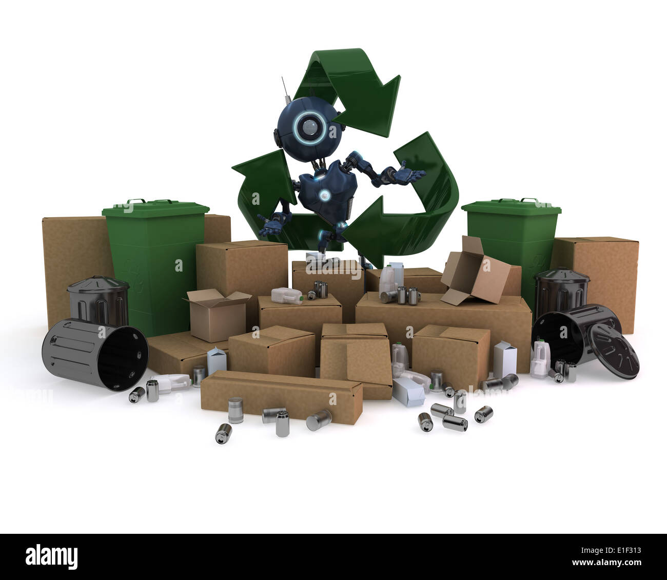 3D Render of an Android with recycling waste Stock Photo - Alamy