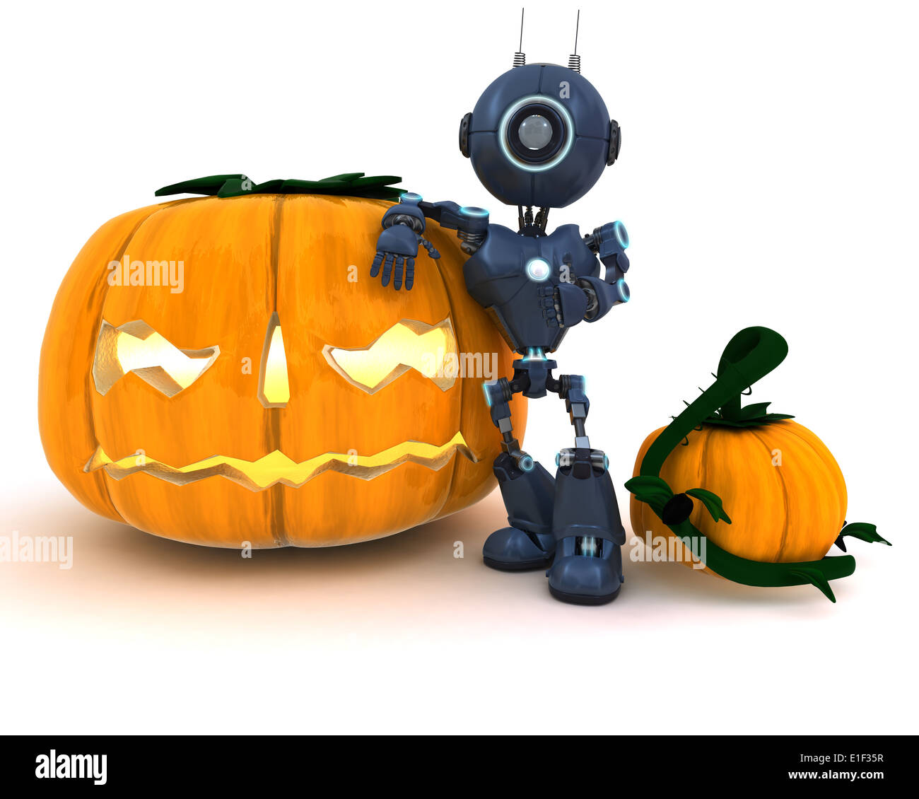 3D Render of an Android with holiday jack-o-lantern Stock Photo - Alamy