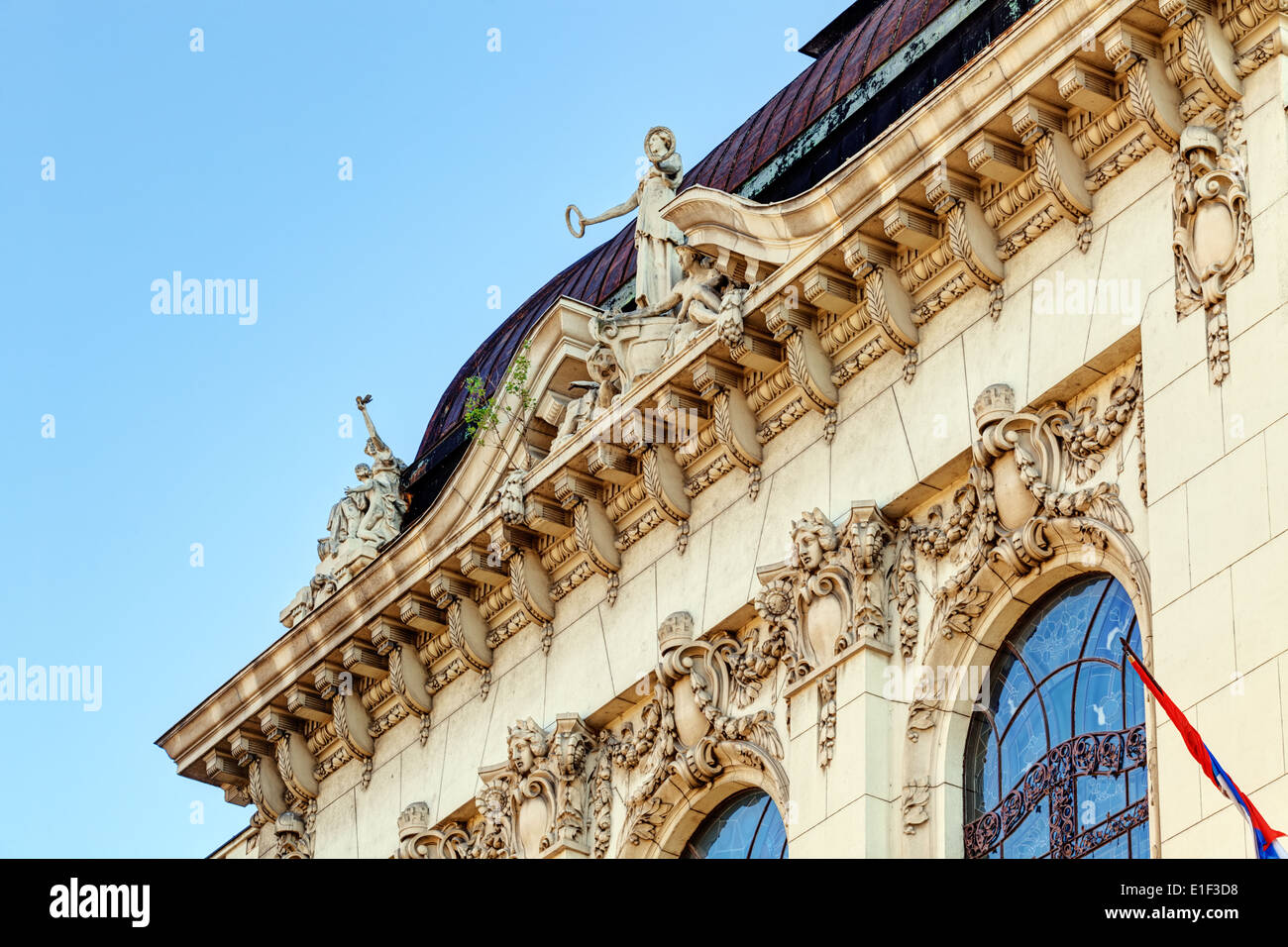 stone facade on classical building with ornaments and sculptures Stock ...