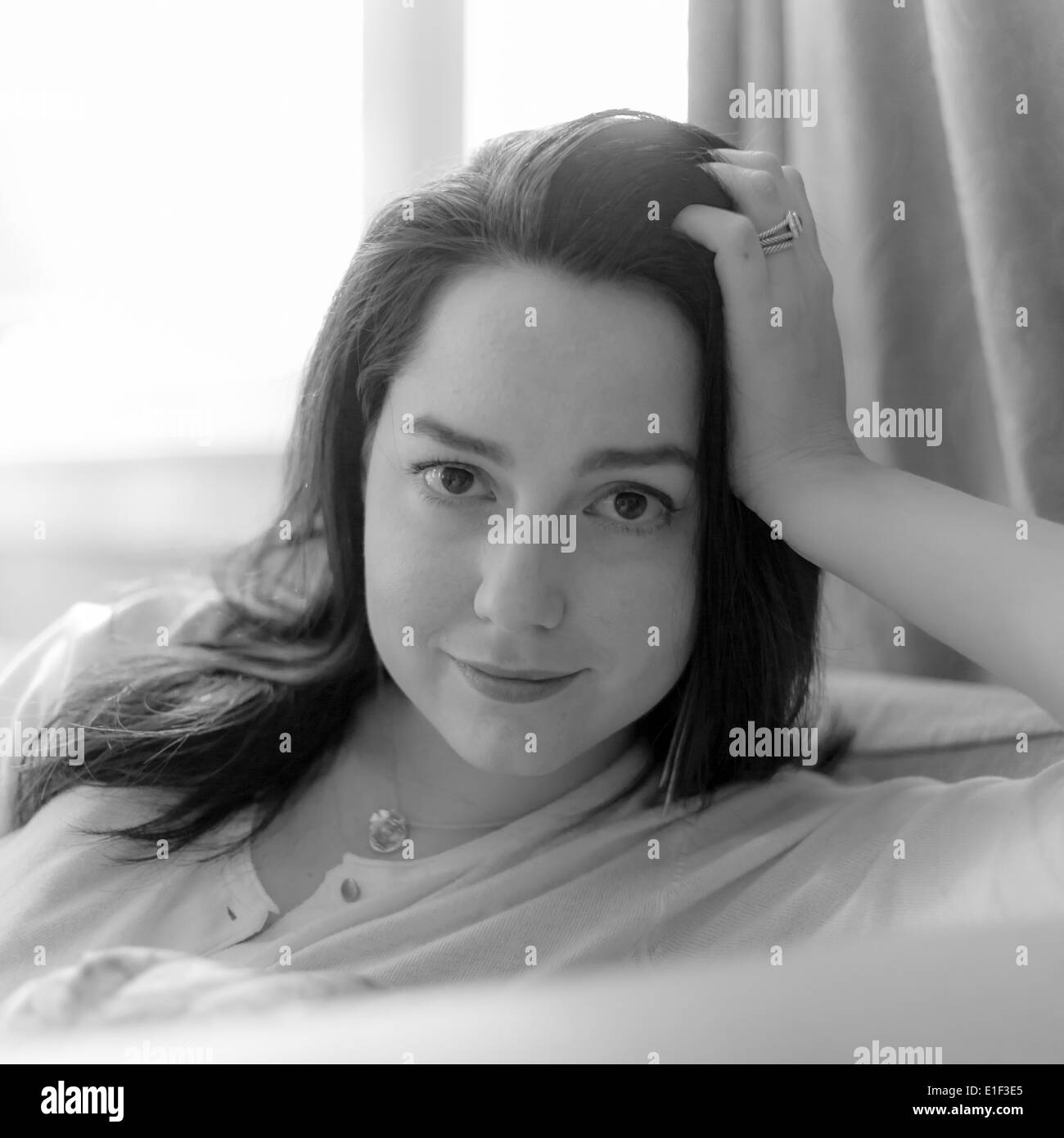 Black and White pretty woman looking directly into the camera Stock ...