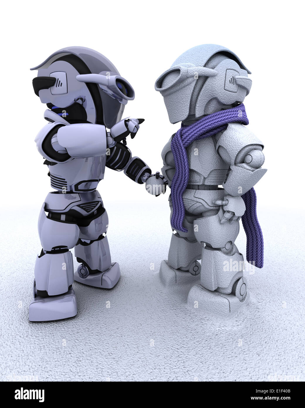 3D Render of Robot building a snowman robot Stock Photo - Alamy