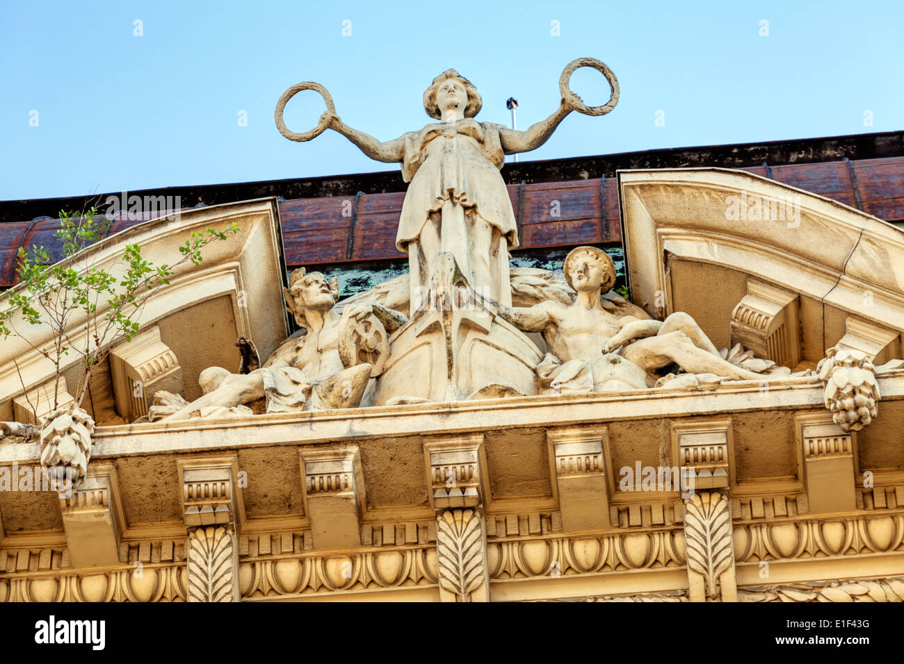 stone facade on classical building with ornaments and sculptures Stock ...