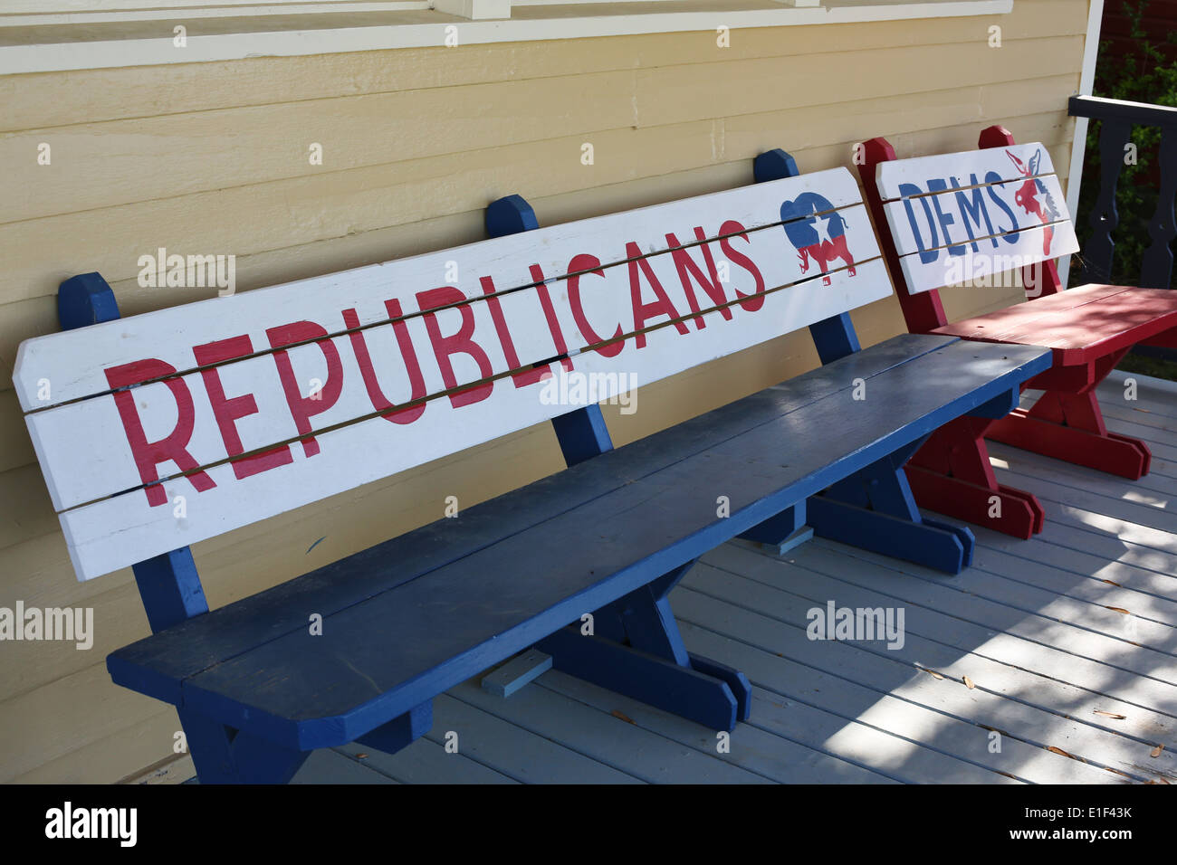Humorous benches making a pro-Republican statement, at Red Oak II in ...