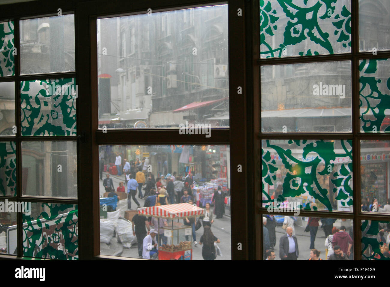 Historical streets and buildings behind old window in Eminonu,Istanbul ...