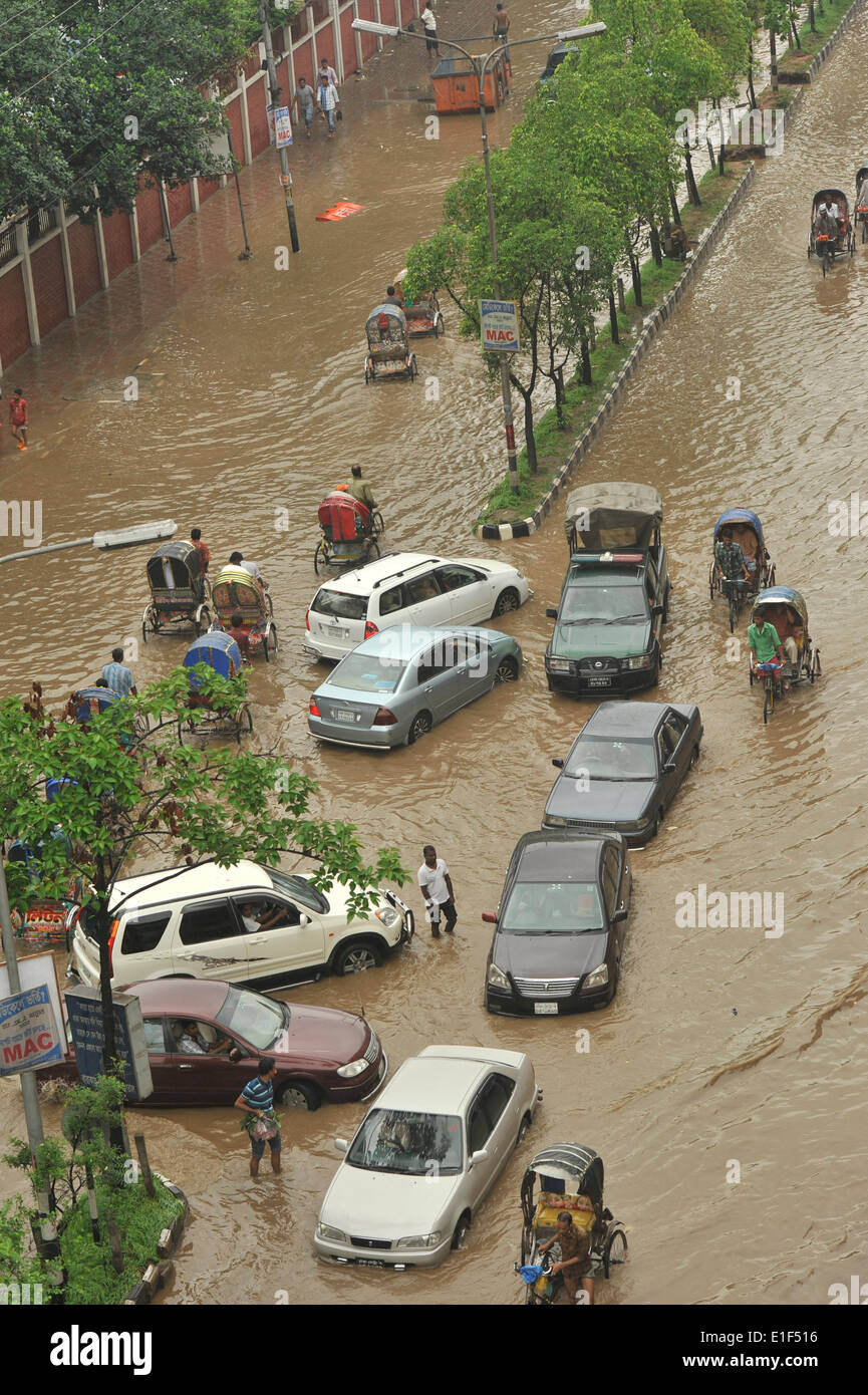 Water submerged road at Razarbag Road in Dhaka. Incessant rain has ...