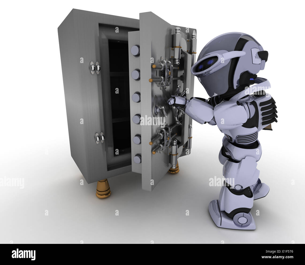 3D render of a Robot with a bank vault Stock Photo - Alamy