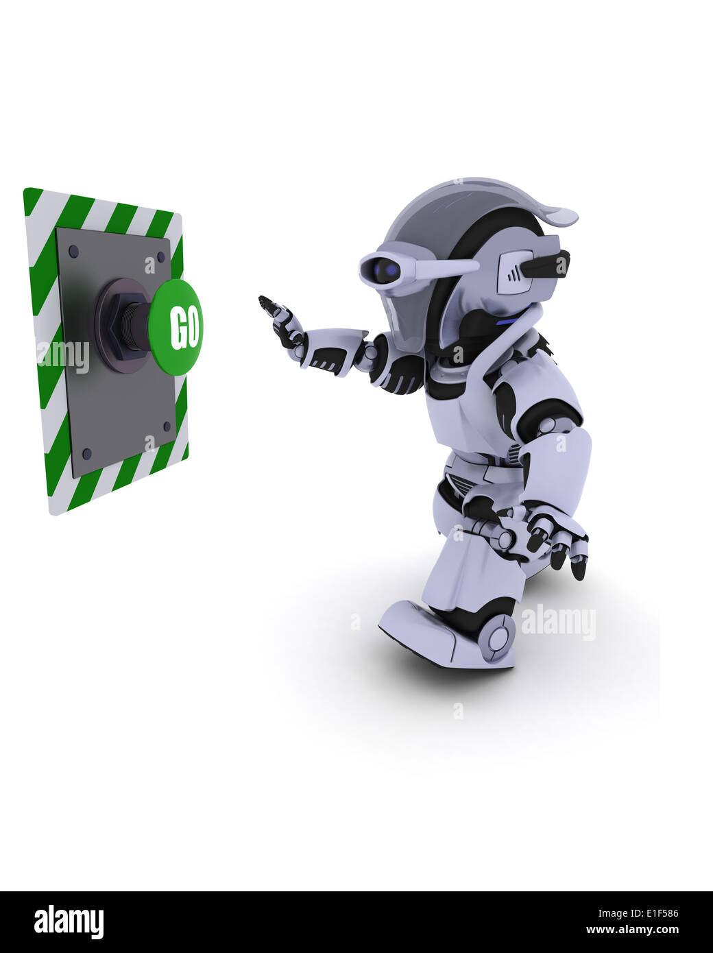 3D Render of a Robot pushing a button Stock Photo - Alamy