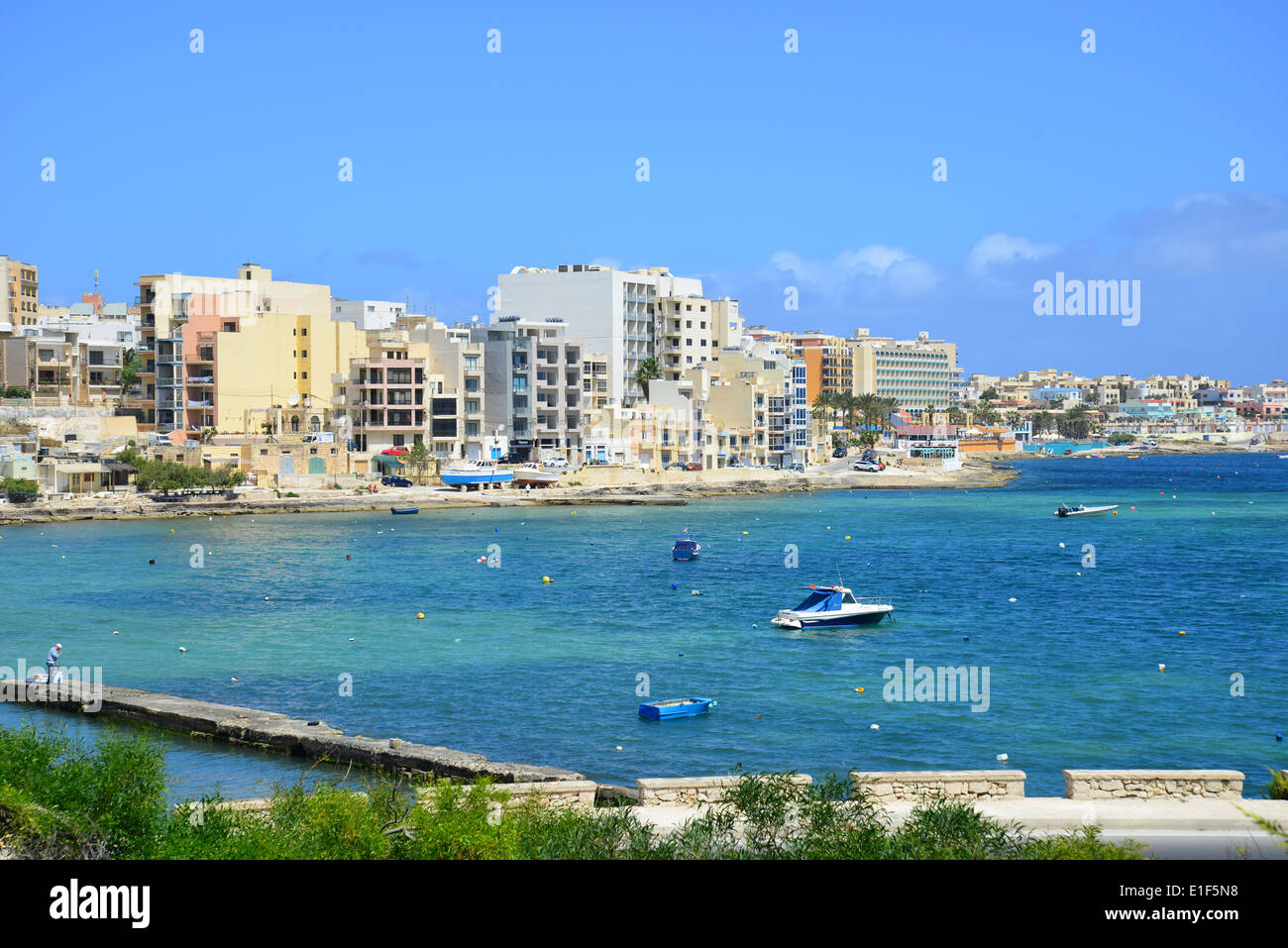 Qawra (Il-Qawra) across Salina Bay, Northern District, Malta Majjistral ...