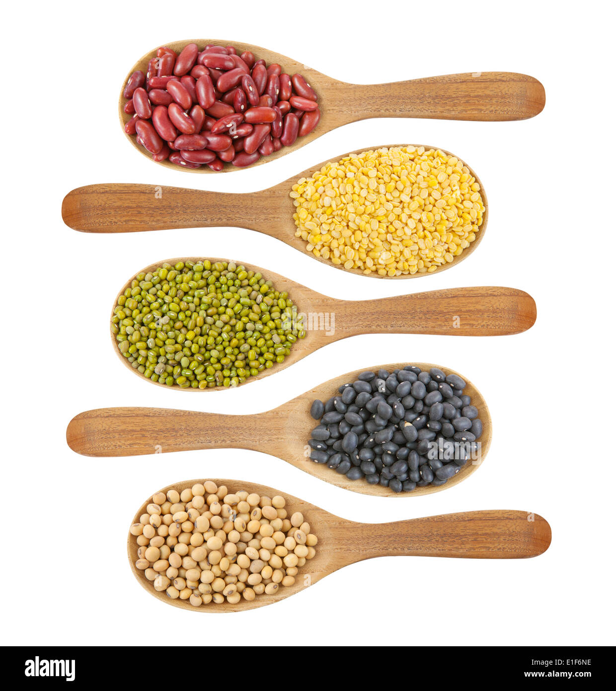 collection of beans on wooden spoons isolated on white Stock Photo - Alamy