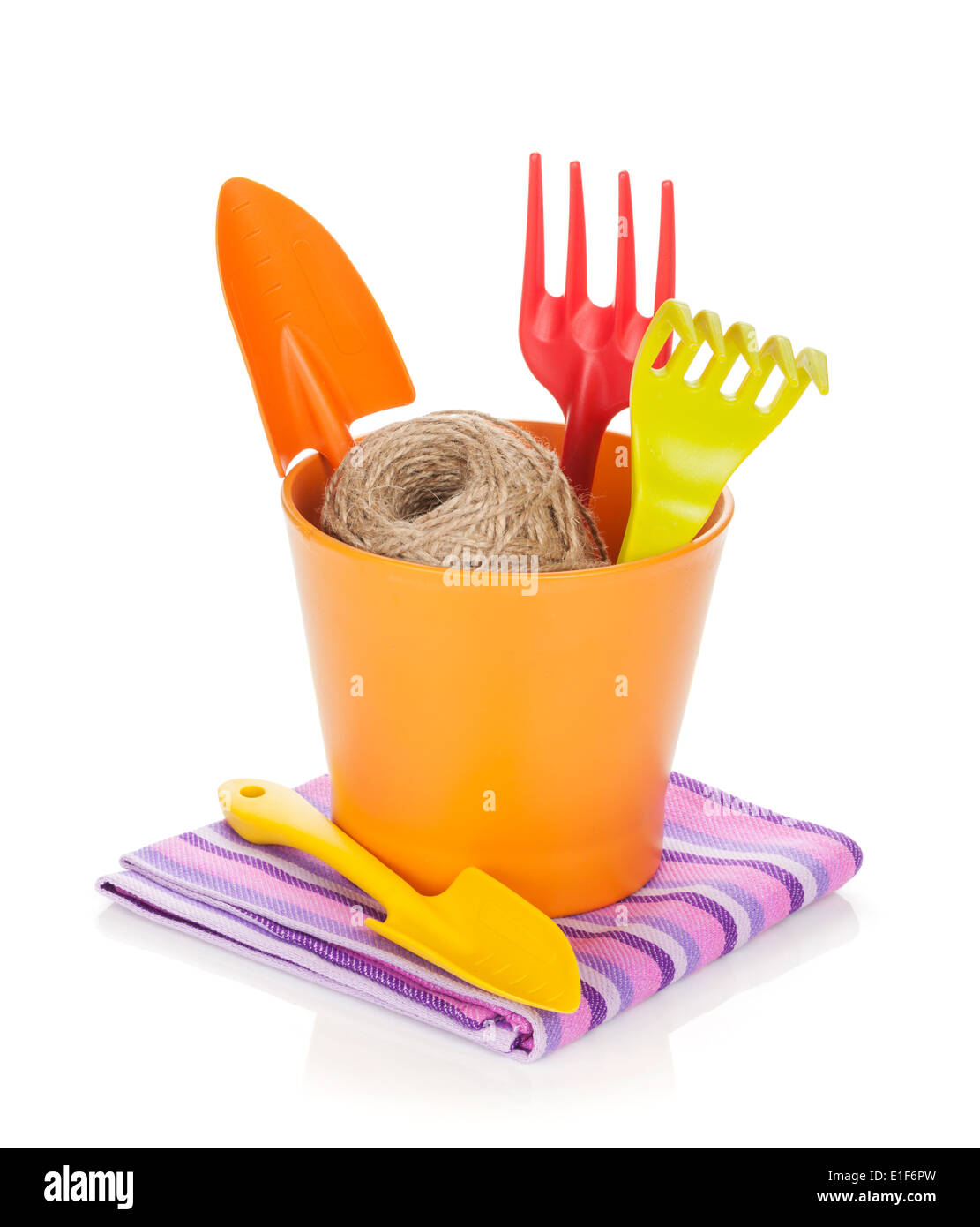 Garden tools in flower pot. Isolated on white background Stock Photo ...