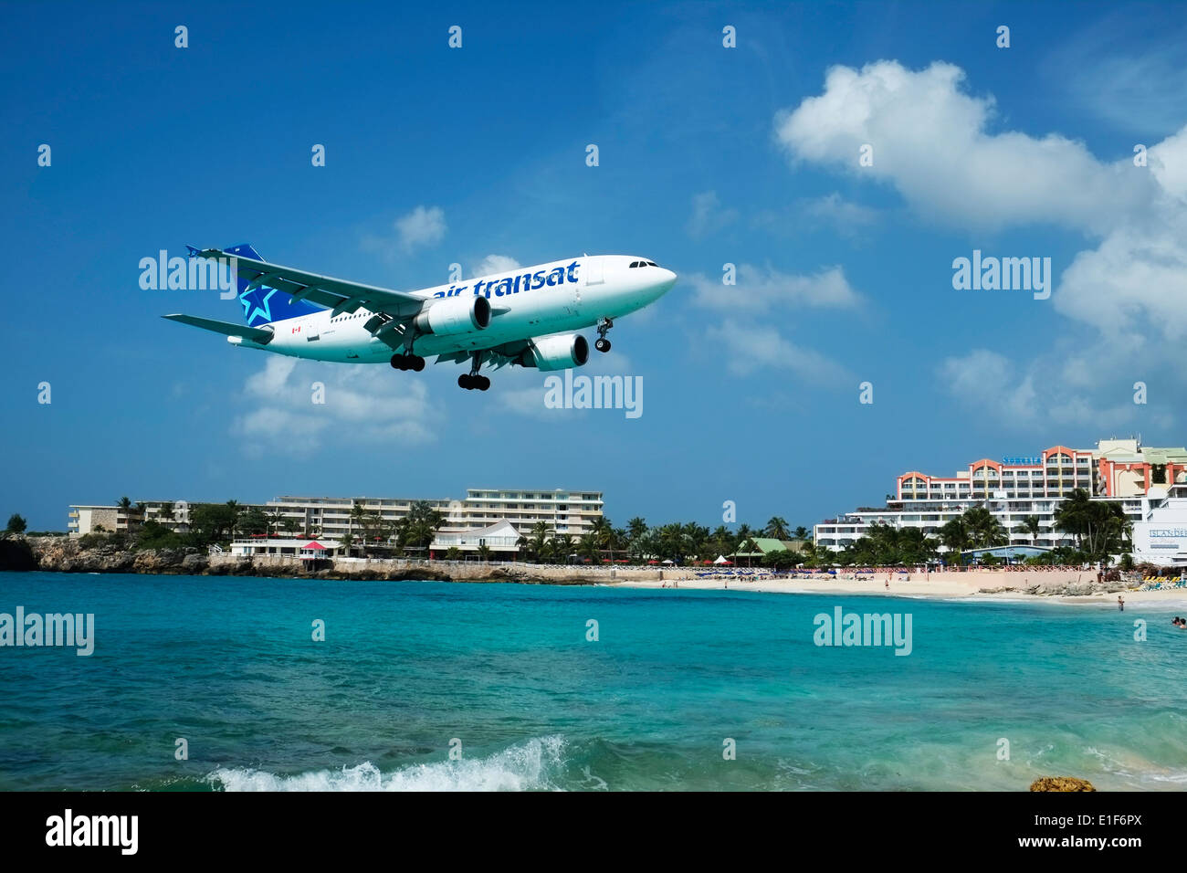 Airplanes landing over Maho beach at St Maarten Martin Caribbean Island ...