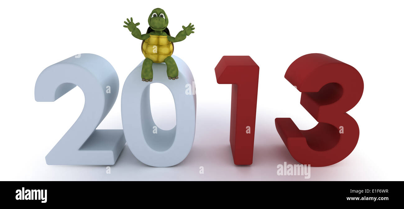 3D render of a tortoise bringing in the new year Stock Photo - Alamy