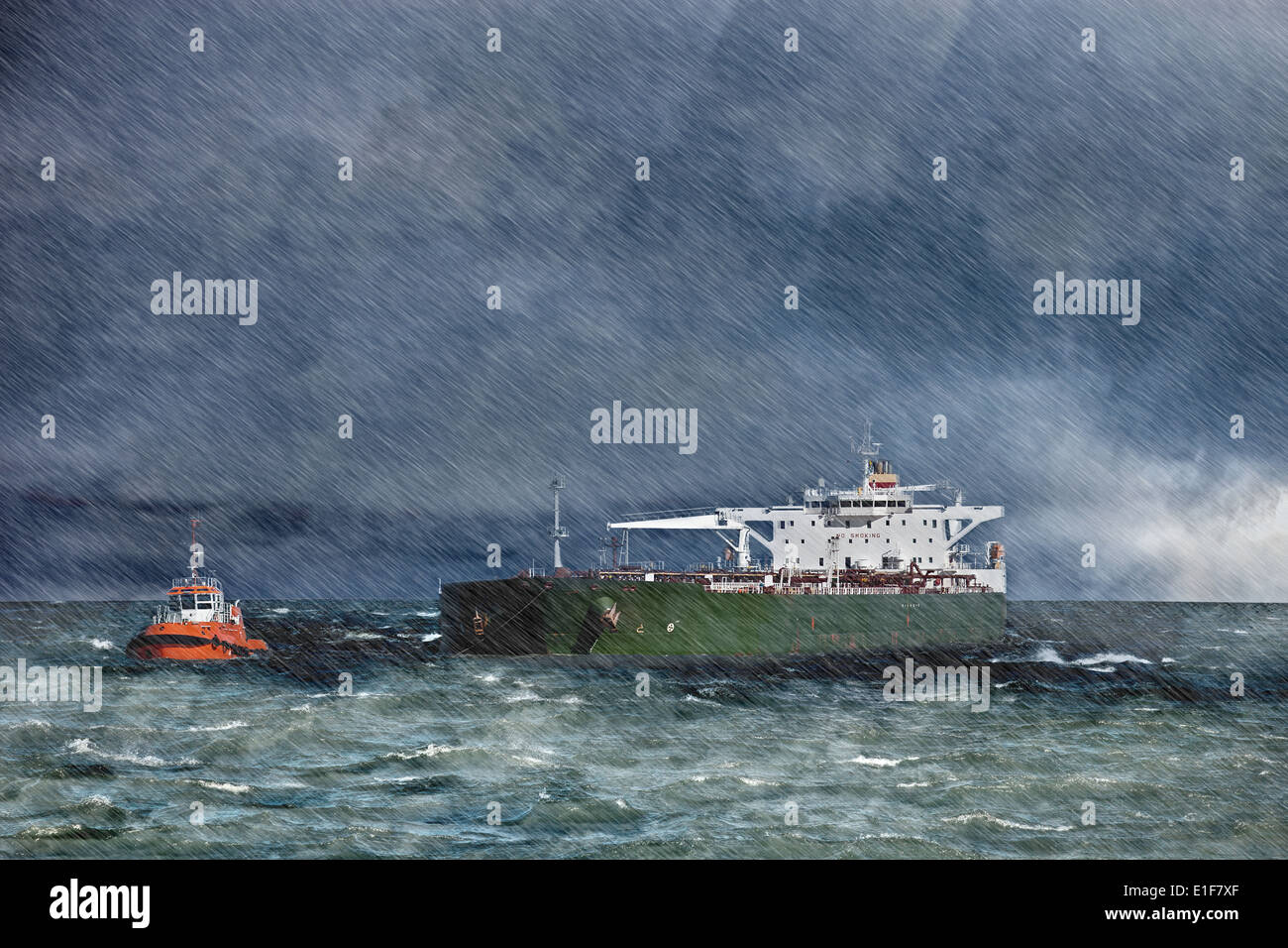 Big ship on sea during a heavy storm with rain Stock Photo - Alamy