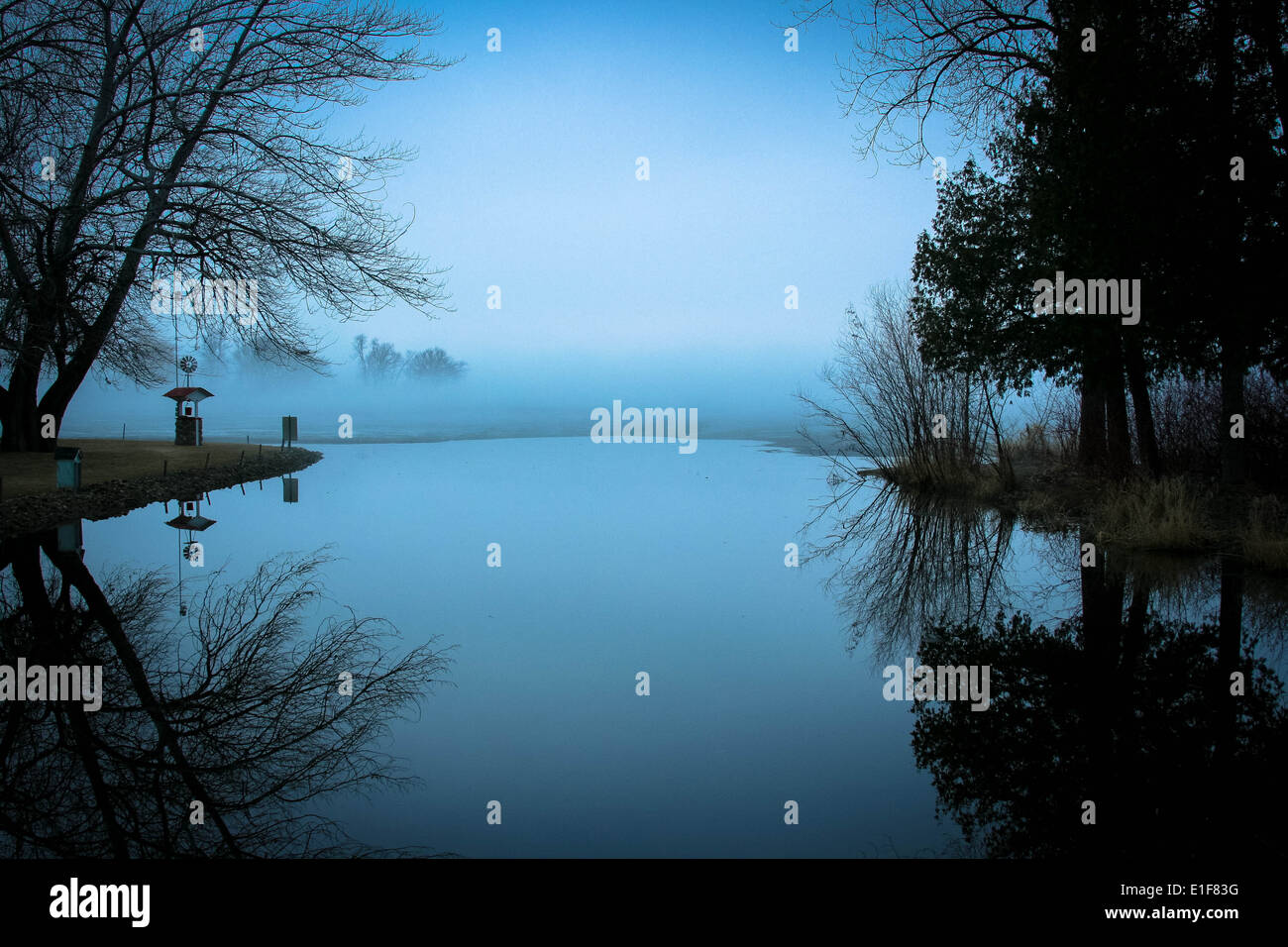 Blue Foggy Morning on the Waterfront Stock Photo - Alamy