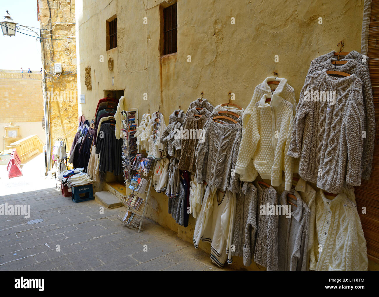 Knitwear outside souvenir shop, The Citadella, Città Victoria, Gozo ...