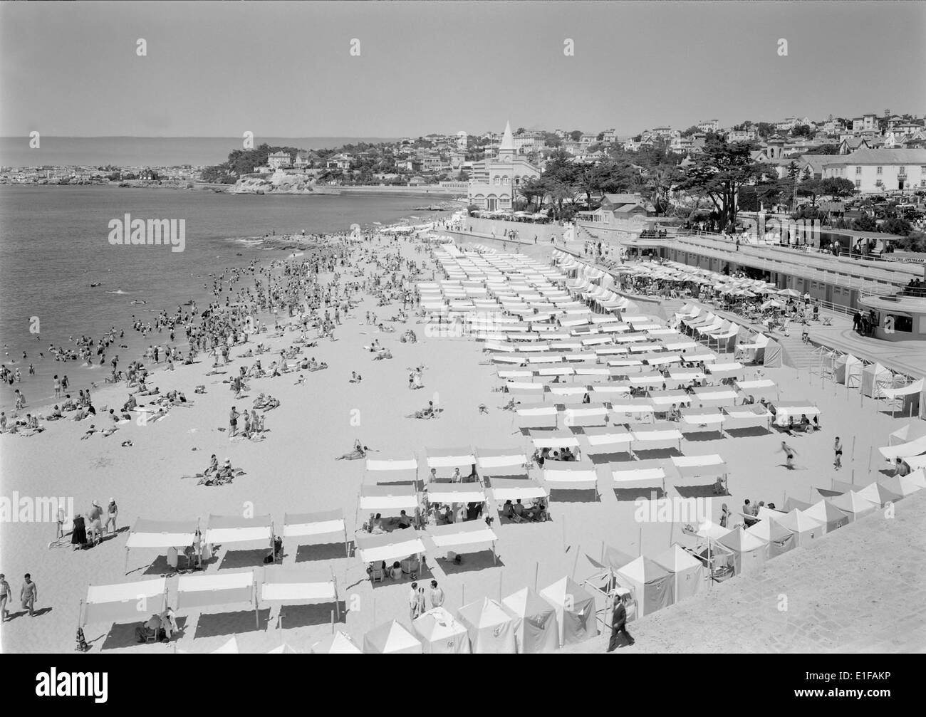 Praia do Tamariz in Estoril, Portugal, is a popular beach destination ...