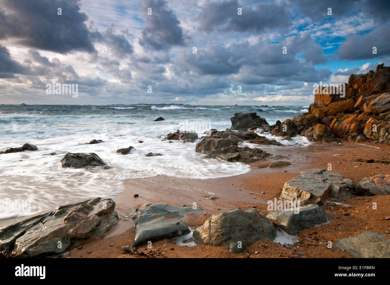 A dramatic seascape taken at Clonque Bay on Alderney, Channel Island UK ...