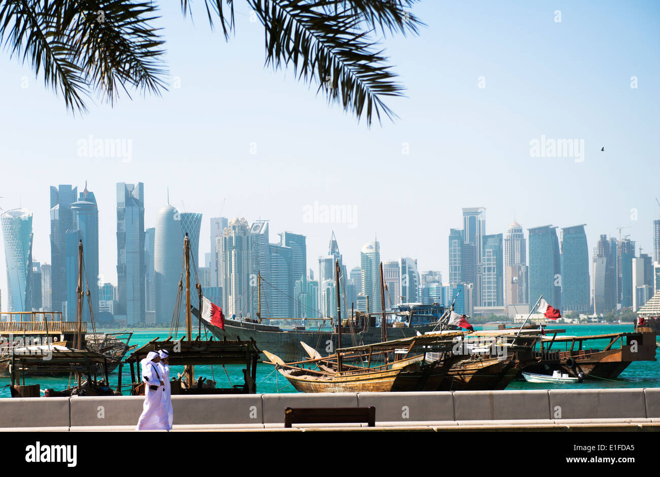 Local Qatari men enjoy a walk on the Corniche ( seaside promenade Stock ...