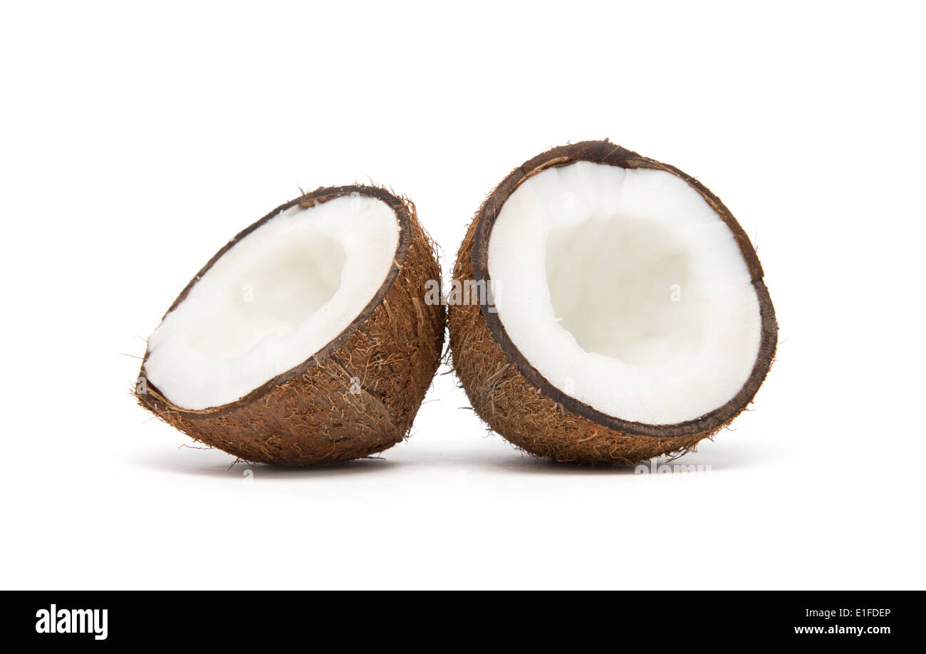 coconut cut in half on white background Stock Photo - Alamy