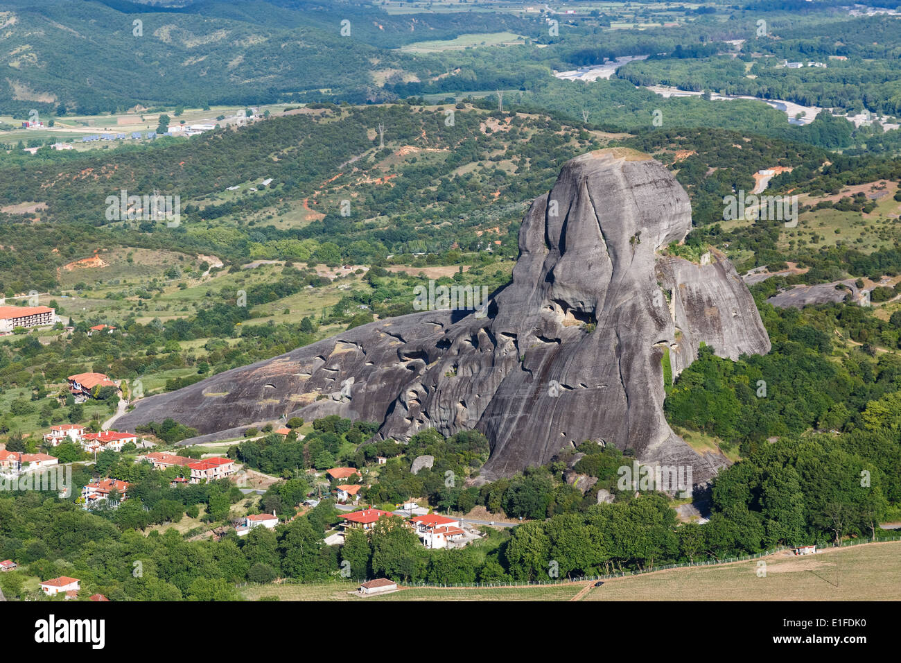 Abandoned monastic cave houses known as "cells" in Meteora (meaning ...