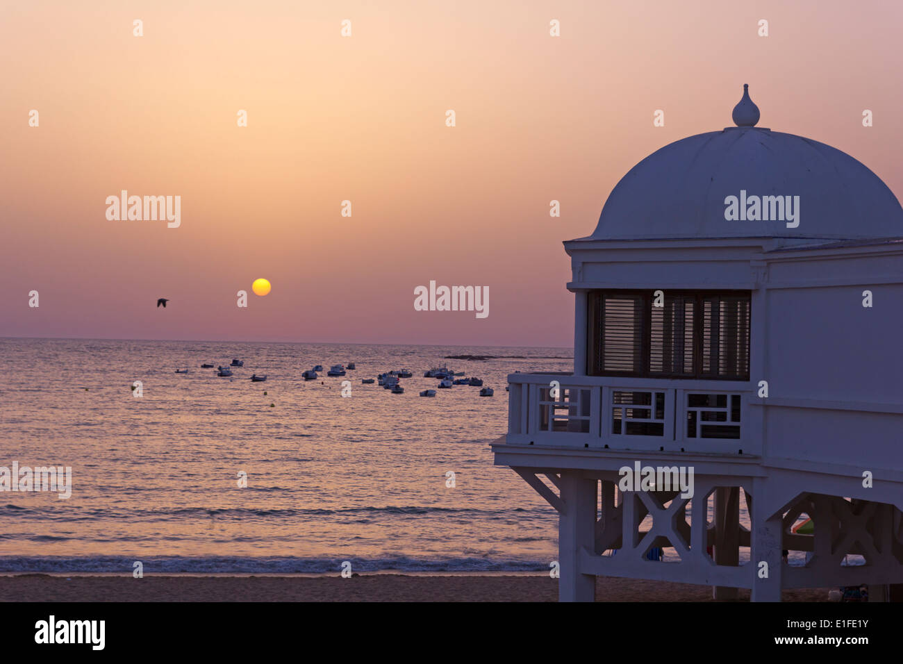 Old seaside resort on the beach in Cadiz. Andaluscía , Spain Stock ...