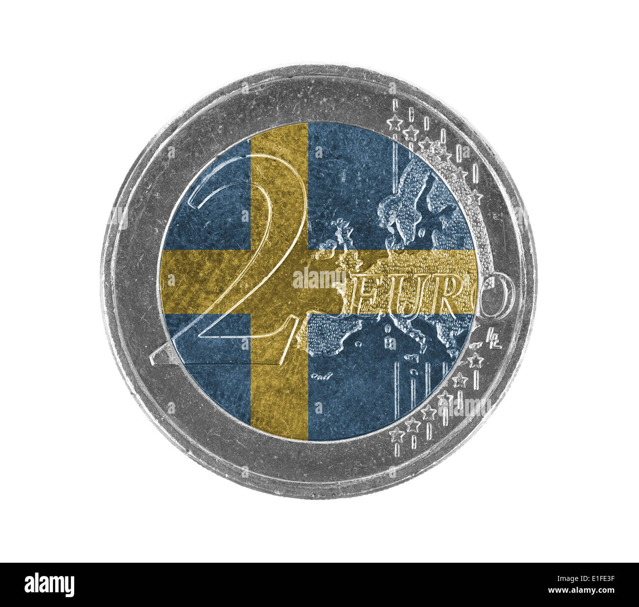 Euro coin, 2 euro, isolated on white, flag of Sweden Stock Photo - Alamy