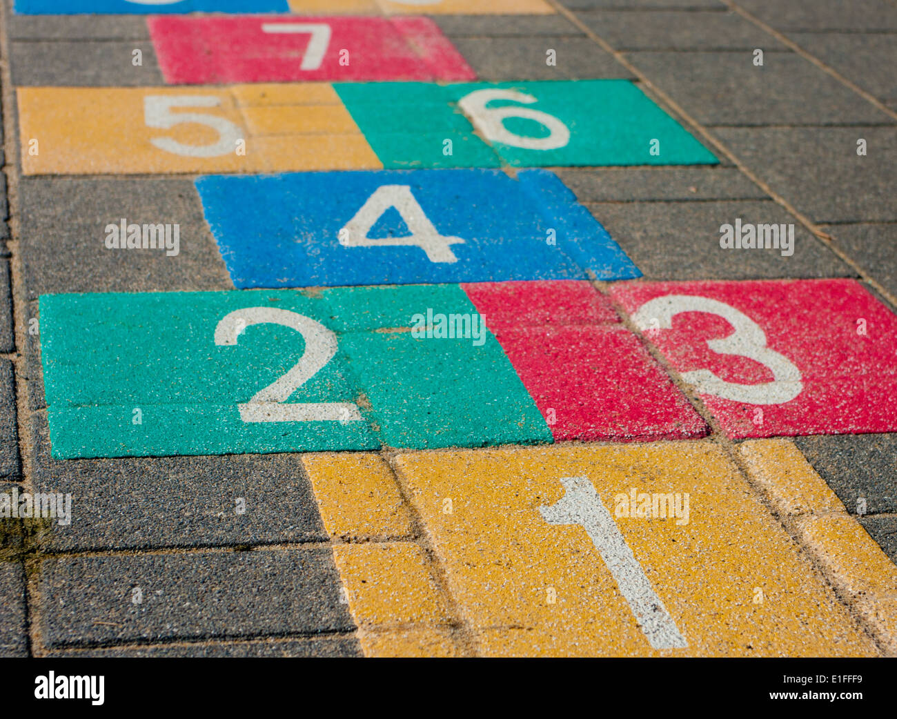 colorful hopscotch game on a schoolyard Stock Photo - Alamy