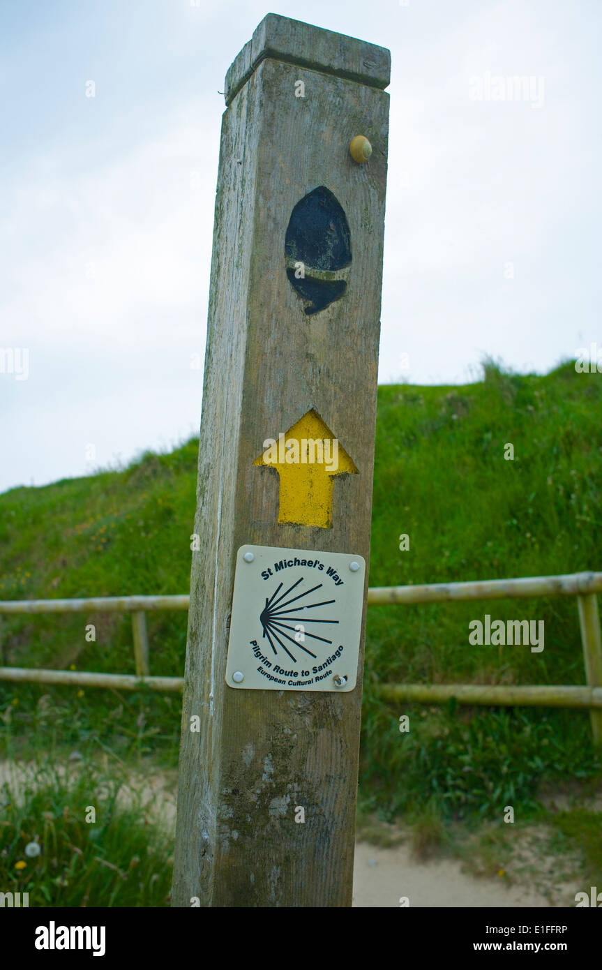 St Michael's Way - the pilgrim route to Santiago. Marker post near ...
