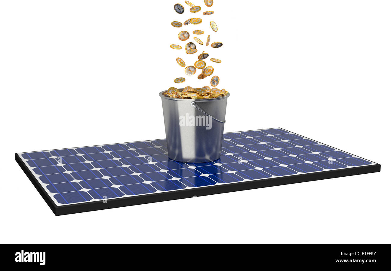 Solar Panel - bucket filled with coins Stock Photo - Alamy