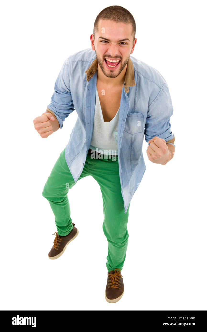 happy young man winning, isolated on white Stock Photo - Alamy