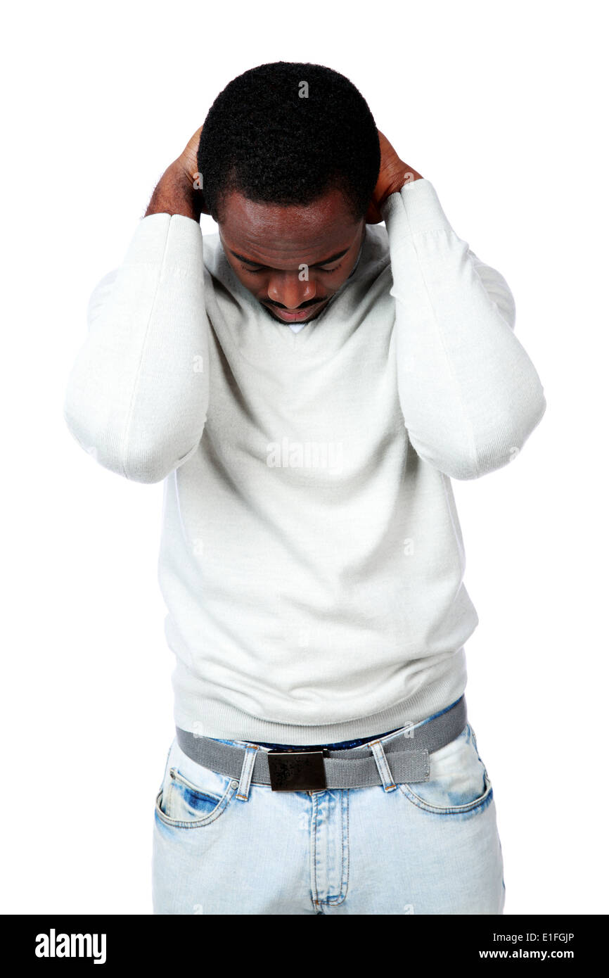Portrait of a tired african man isolated on white background Stock ...