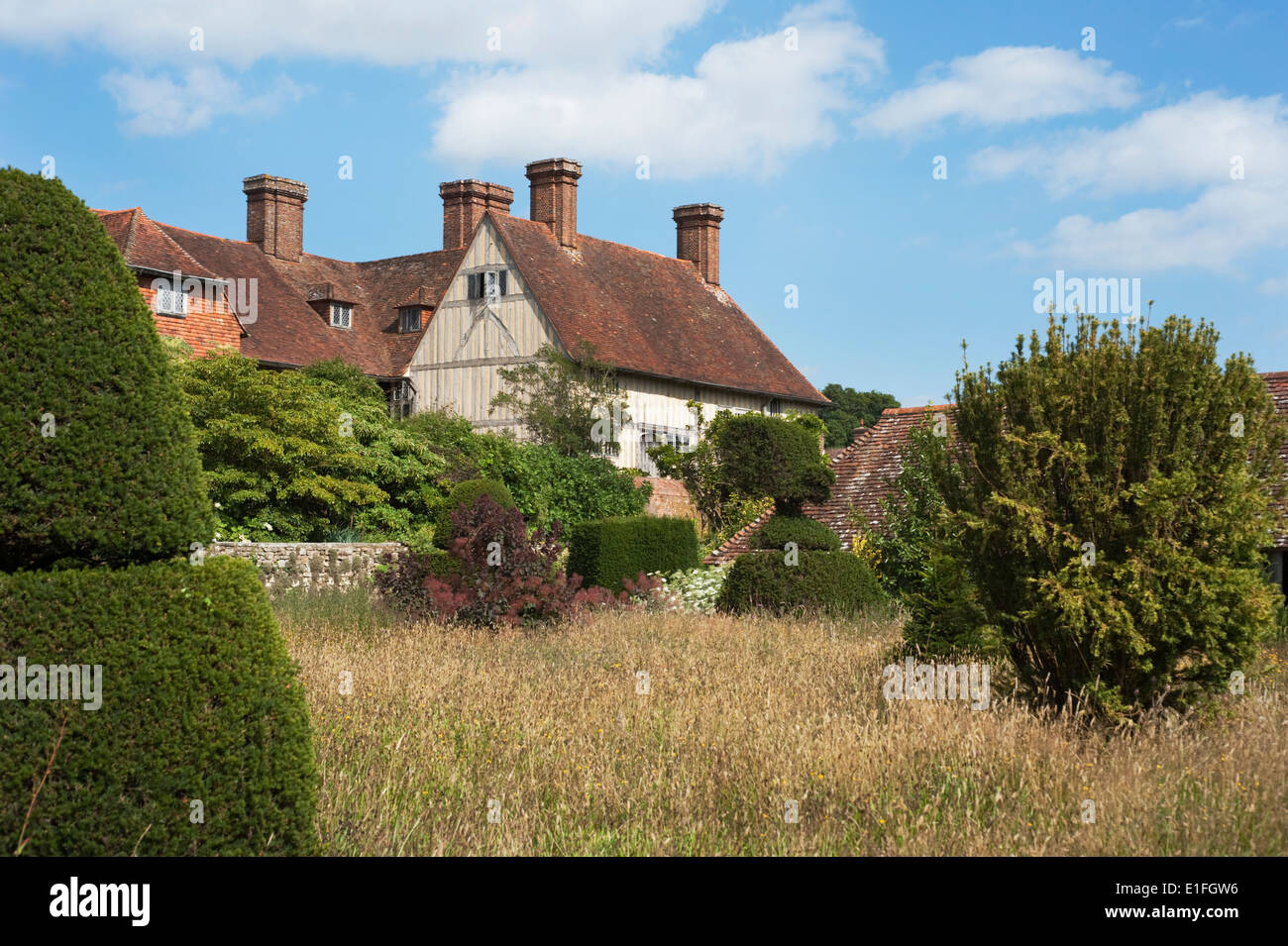 The Topiary Lawn created by the gardener Christopher Lloyd at Great Dixter in Northiam, East ...