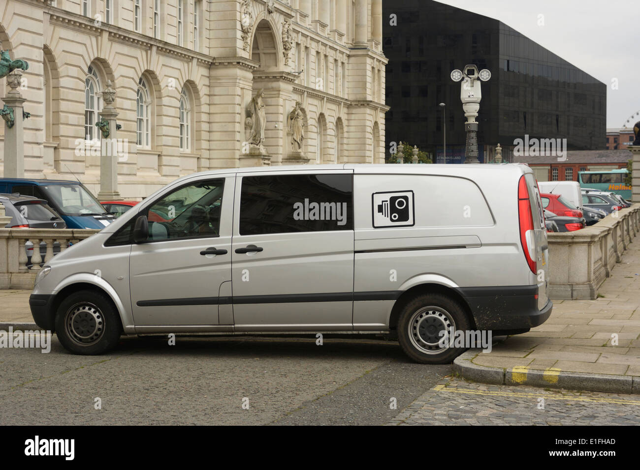 Traffic enforcement camera vehicle operating at Pier Head in Liverpool ...
