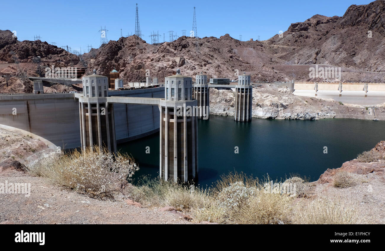 Columns that form part of the Hoover Dam, Boulder City, USA. It is a ...
