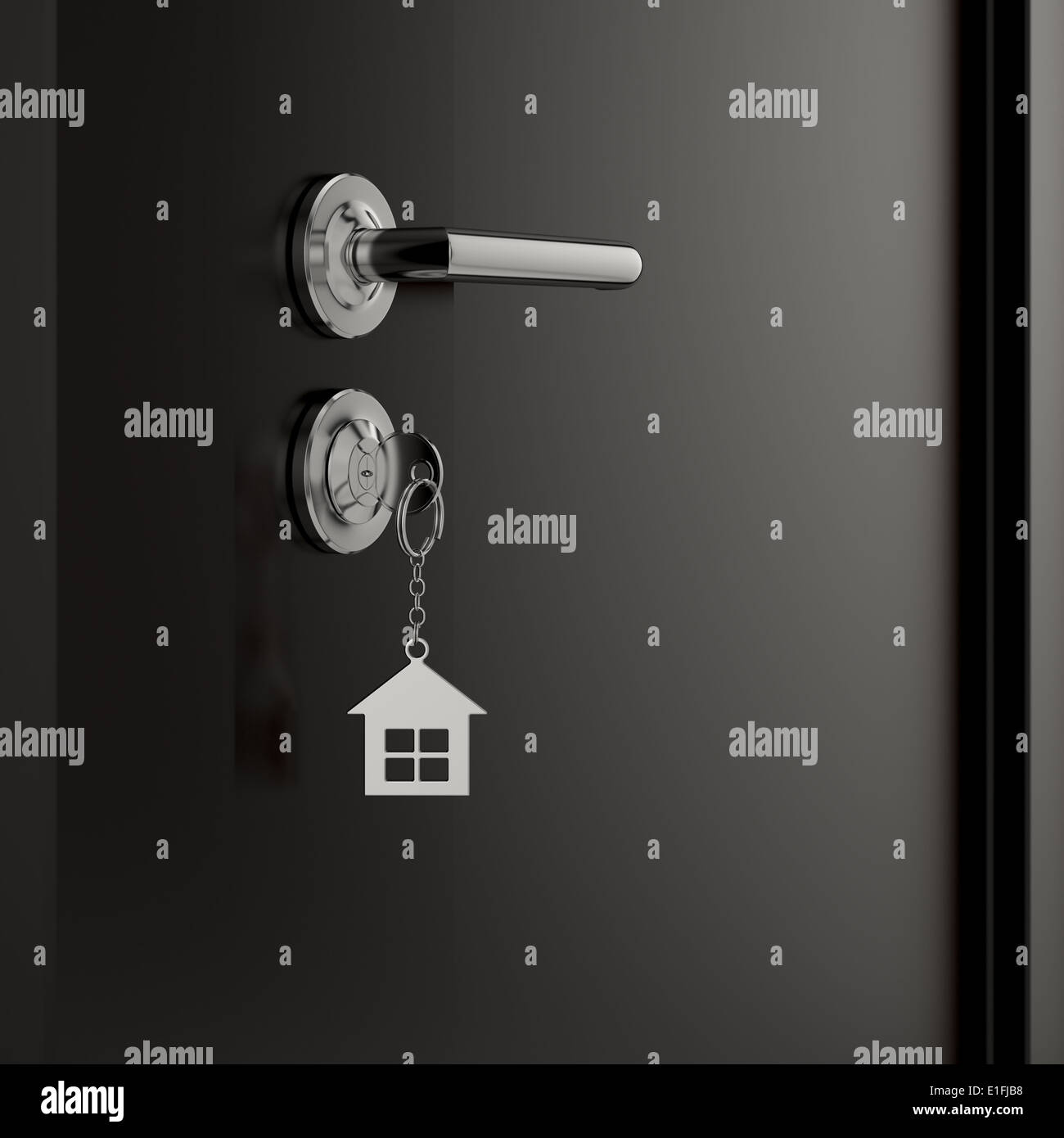 3d illustration of a lock and key with metal house figure Stock Photo ...