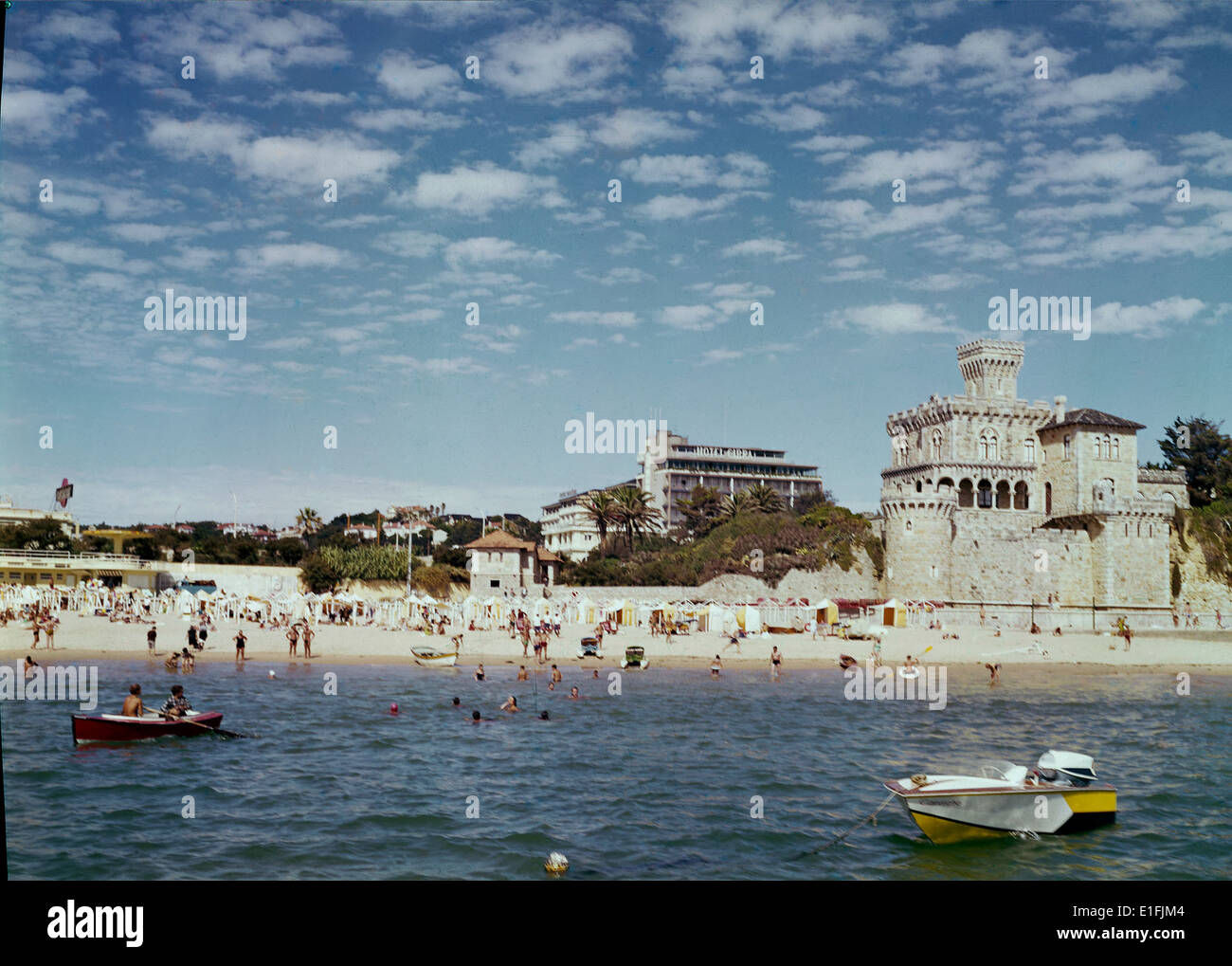 Praia do Tamariz in Estoril, Portugal, is a popular beach known for its ...