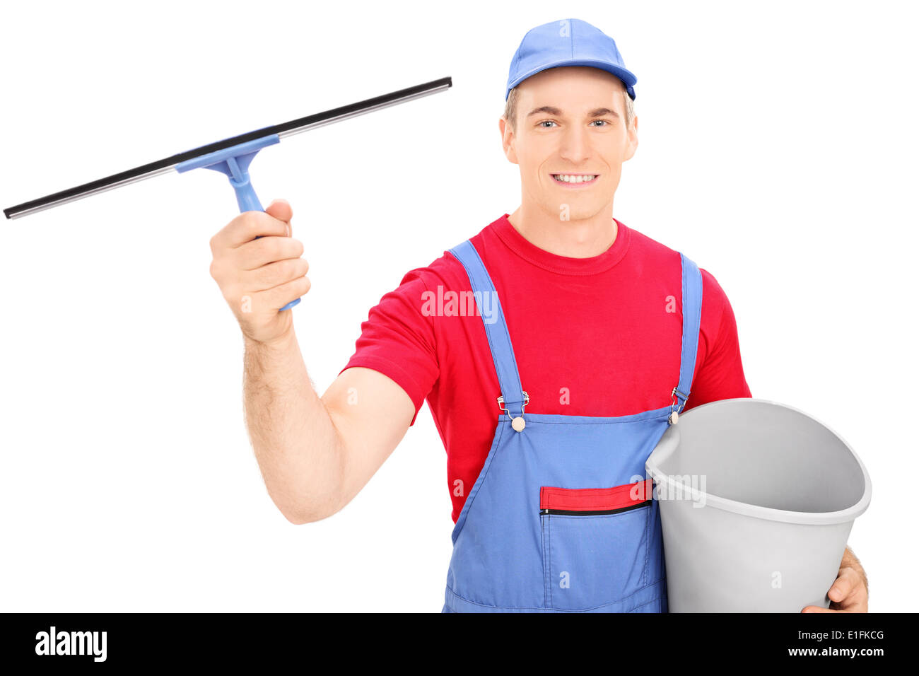 Male window cleaner holding a bucket Stock Photo - Alamy