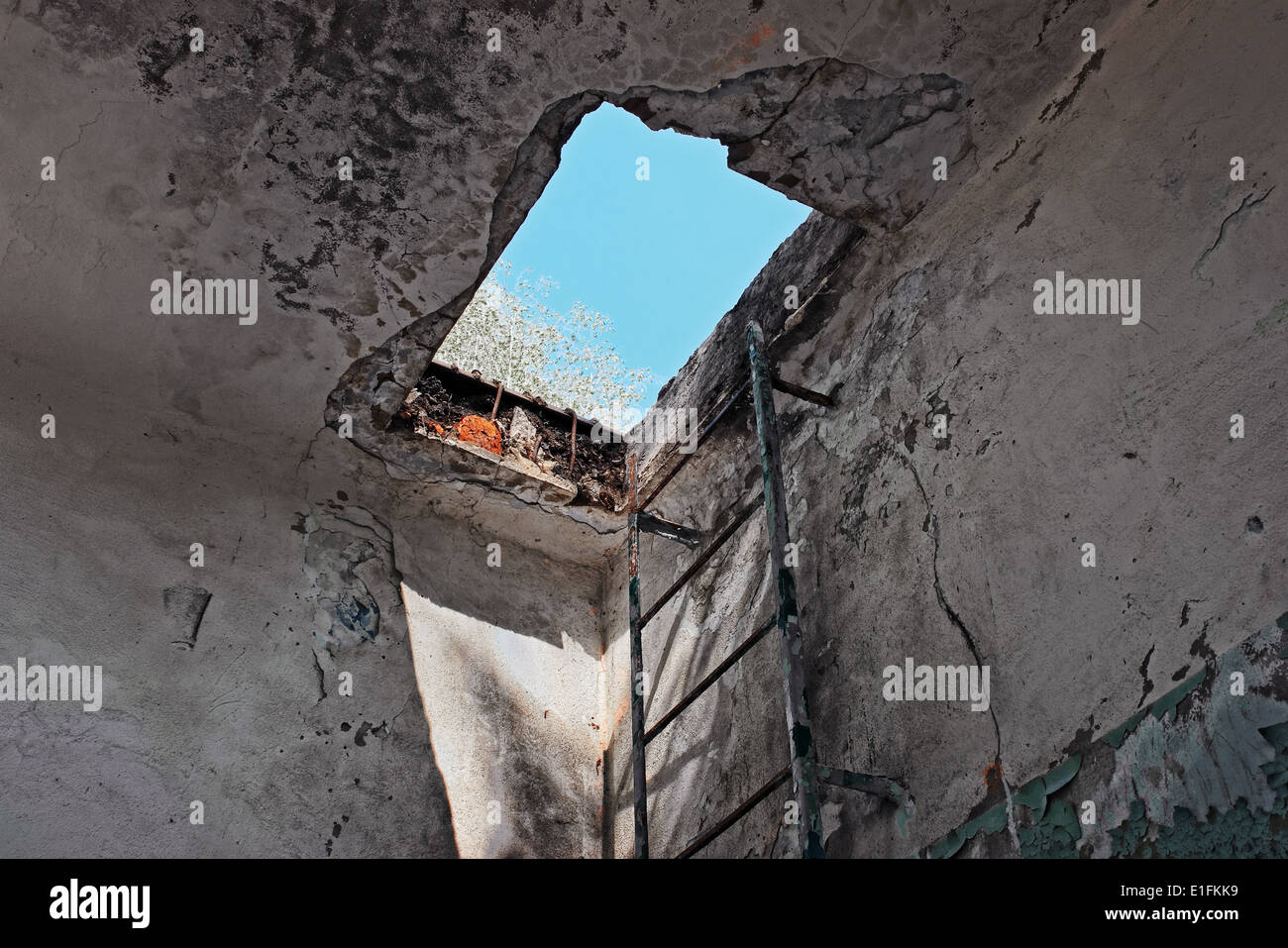 kind of blue sky through the sunroof of the old basement Stock Photo ...